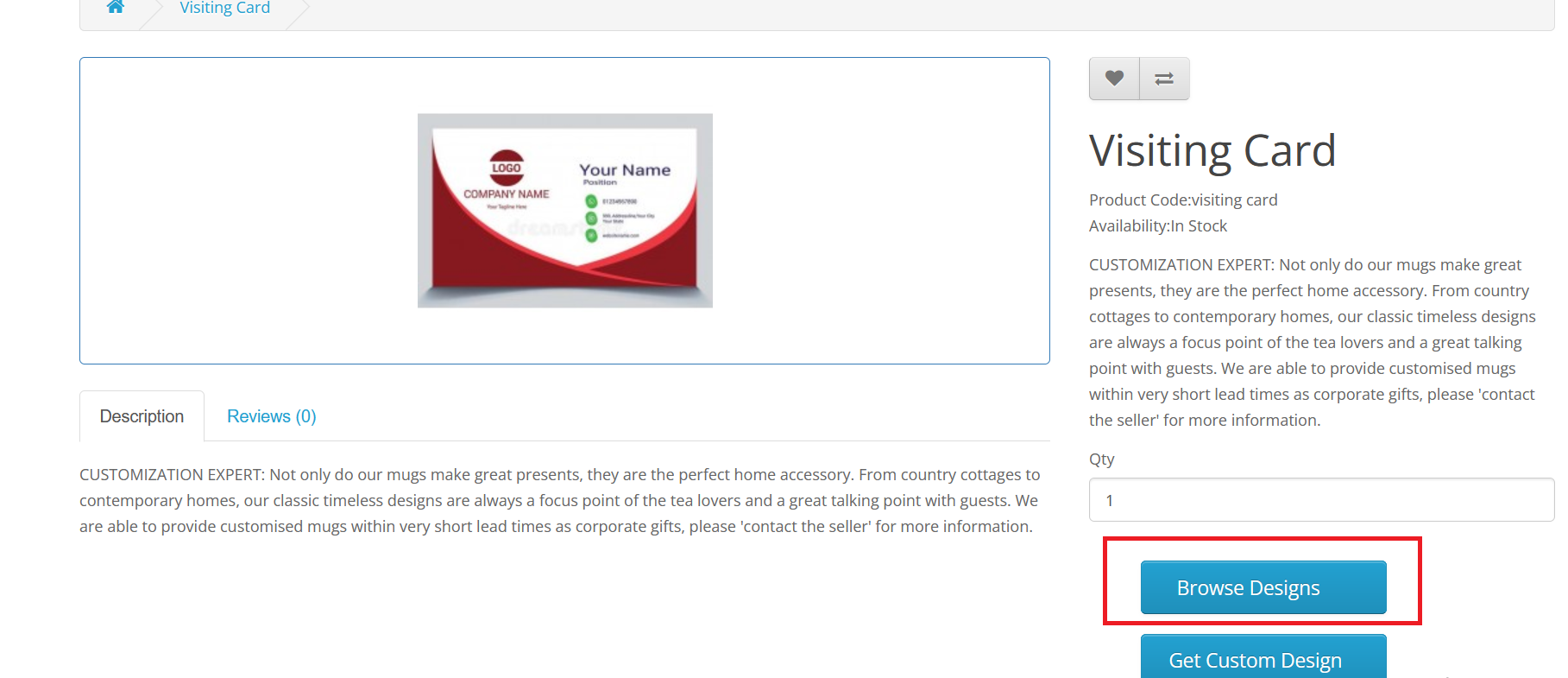 Create visiting Cards with OpenCart Web to Print Extension