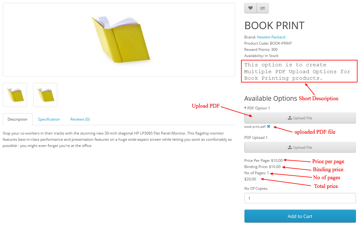 How to print book in custom product designer extension for opencart