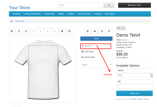How to design a sample custom t-shirt by Product Designer module